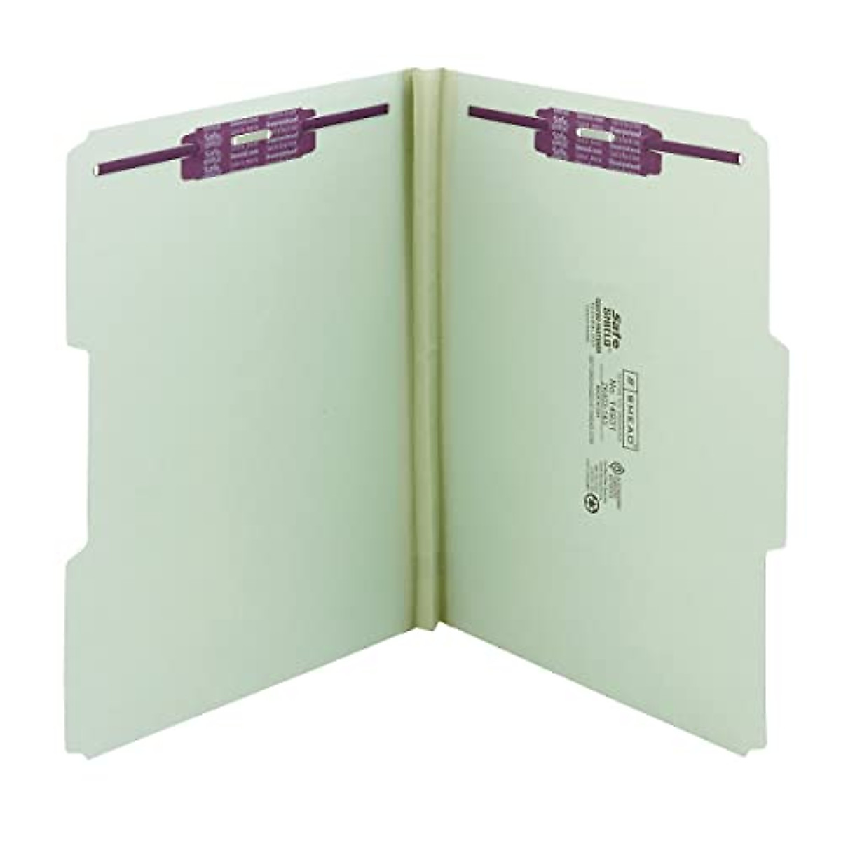 Smead Pressboard Fastener File Folder with SafeSHIELD Fasteners, 2 Fasteners, 1/3-Cut Tab, 1" Expansion, Letter Size, Gray/Green, 25 per Box (14931)