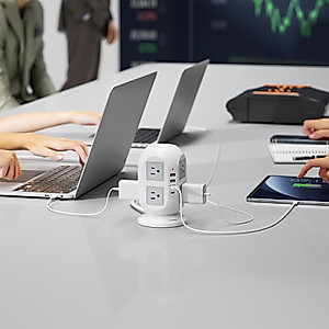 Tower Surge Protector Power Strip 10 ft, TESSAN Long Flat Extension Cord with Multiple Outlets, 8 AC Outlets with 4 USB Ports (1 USB C), Charging Station with Surge Protection, for Home Office Dorm