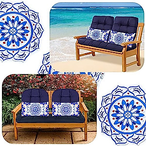 Tradder 5 Pcs Outdoor Chair Cushions Outdoor Patio Loveseat Cushions Group Bench Patio Furniture Cushions Swing 2 U Shape Seat Cushions 2 Lumbar Pillows for Indoor Outdoor Furniture (Mandala Pattern)