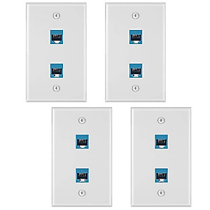 4 Pieces 2 Port Ethernet Wall Plate, RJ45 Cat6 Female to Female Jack Inline Coupler FacePlates (Blue)
