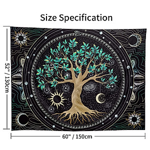 FLY SPRAY Aesthetic Tree of Life Tapestry Trippy Tapestry Wall Tapestry Hippie Sun Moon Star Galaxy Tapestries Forest Wall Hanging Decor Vibrant Nature Home Decoration for Bedroom,Living Room,Dorm