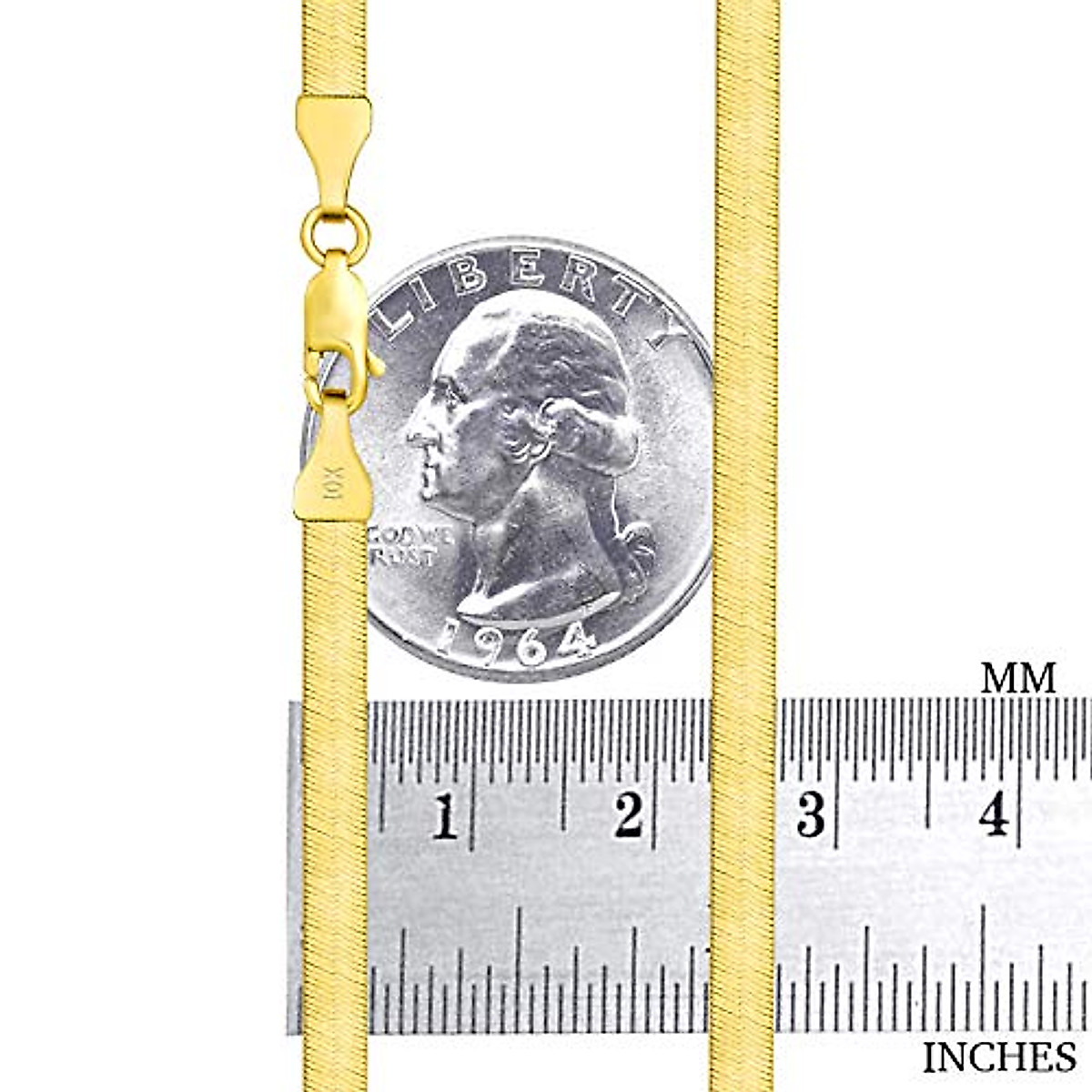 Nuragold 10k Yellow Gold 4mm Solid Herringbone Silky Flat High Polish Chain Necklace, Womens Lobster Clasp 16" 18" 20" 22" 24"