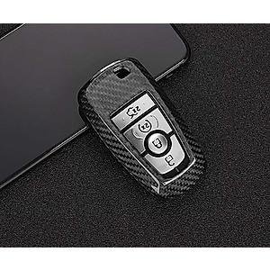 iJDMTOY, Compatible with Ford 2018-up Mustang F150 F250 Explorer Expedition 4-Button Keyless Smart Key Real/Genuine Gloss Black Carbon Fiber Key Fob Shell Cover