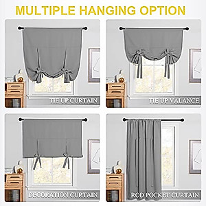 NICETOWN Tie Up Curtain for Kitchen - Roman Shade for Window Thermal Insulated Energy Saving Rod Pocket Short Curtain Panel for Camper RV, Silver Grey, W46 X L63, 1 Piece