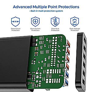 Key Power Quick Charge 3.0 Wall Charger, 60W 6-Port USB Fast Charger Desktop Charging Station for iPhone/PRO MAX/XS Max/XR/X/8/7/Plus, iPad Pro/Air 2/Mini, Galaxy S10/S9/S8/S7/Plus HTC and More