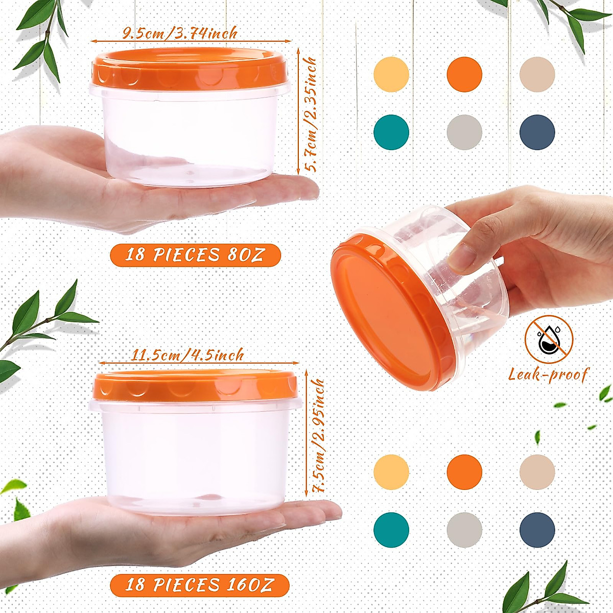 Tioncy 36 Pack Texture Freezer Storage Containers with Lids Reusable Twist Top Plastic Food Containers Round Wide Mouth Lunch Jars Freezer Deli Containers (8 oz, 16 oz)