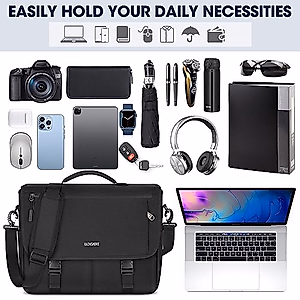 Messenger Bag for Men Messenger Bag 15.6 Inch Water Resistant Laptop Bag Casual Satchel Bags for Men Large College Computer Bag Office Work Briefcase Fashion Crossbody Shoulder Handbag, Black