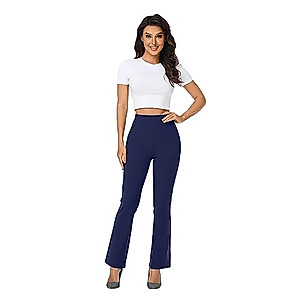 Agenlulu High Waisted Dress Pants for Women Bootcut Elastic Waist Pull On Work Slacks for Women Business Casual (Navy Blue)