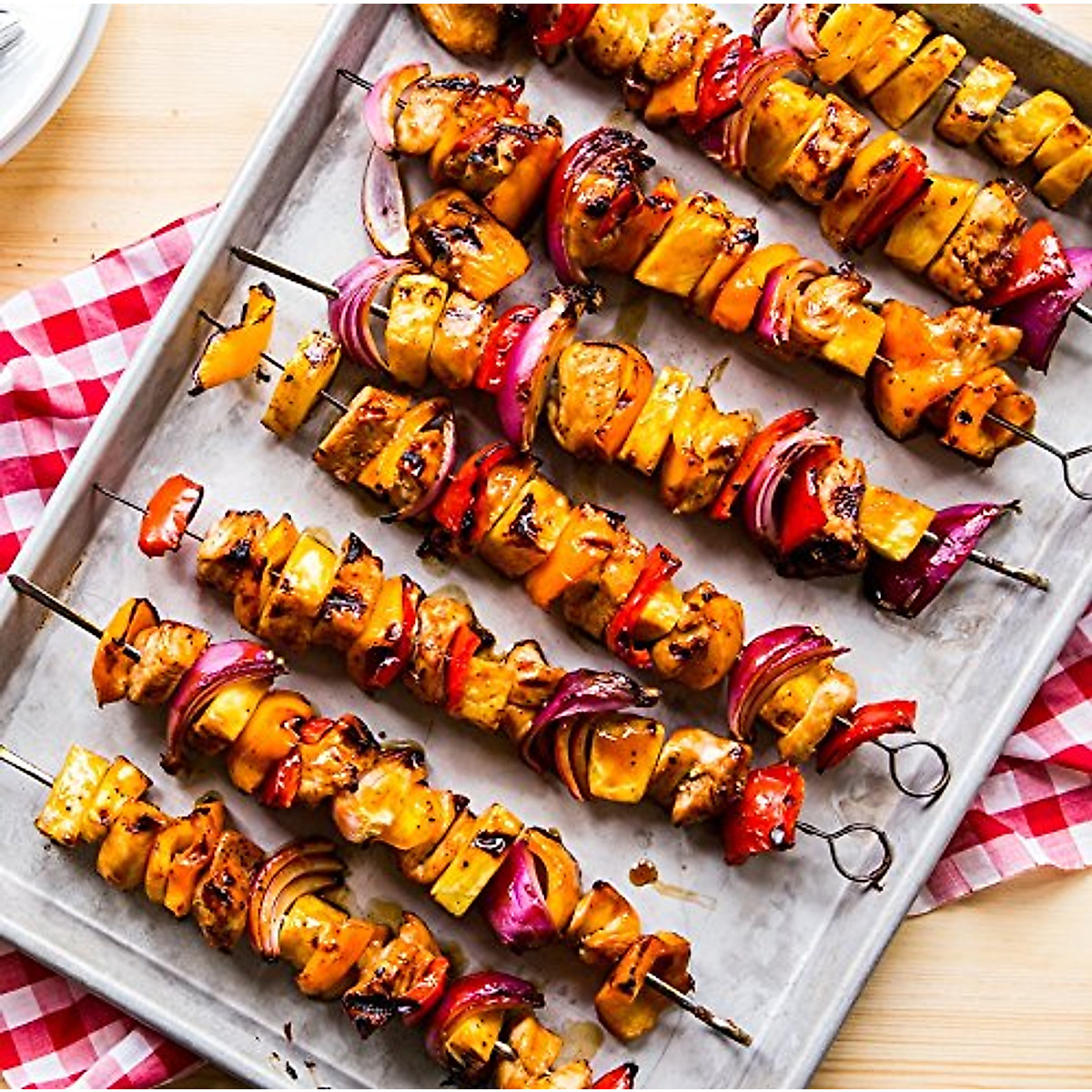 Stainless Steel Shish Kabob Flat Barbecue Grilling Skewers - 12" Flat Kebab Sticks Grill Tools BBQ Accessories (12 Pack)