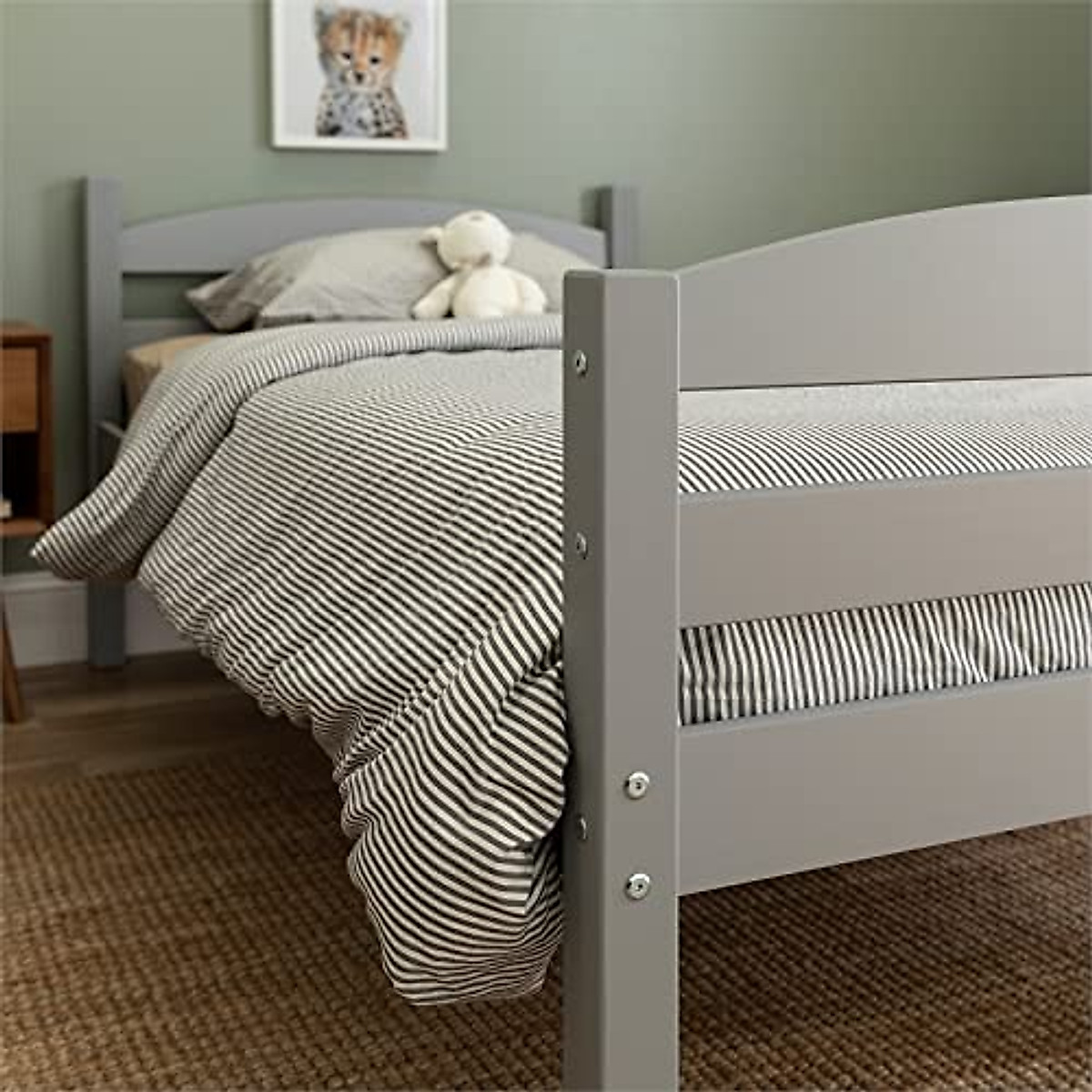 Walker Edison Della Classic Solid Wood Twin over Twin Bunk Bed, Twin over Twin, Grey