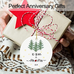 10th Tin Anniversary 2024, 10 Year Anniversary Mr and Mrs Gifts for Couple, 10th Wedding Anniversary for Husband Wife, 2.9" Ceramic 10th Anniversary Keepsake Christmas Decoration