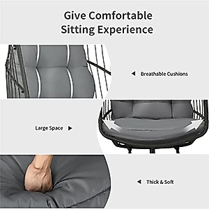 SAWQF Hanging Wicker Egg Chair w/ Stand Cushion Foldable Outdoor Indoor Beige/Gray ( Color : E )