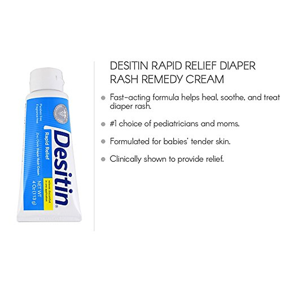 Desitin Daily Defense Baby Cream with Zinc Oxide to Treat, Relieve & Prevent Diaper Rash, Hypoallergenic, Dye, Phthalate & Paraben-Free, 4 Oz