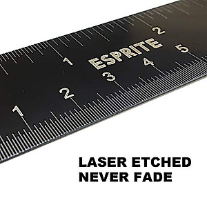 Vowcarol 6 inch Ruler and 12 inch Scale Set, Machinist Ruler, High Grade Black Stainless Steel Flexible Ruler, Laser-Etched Metal Ruler Kit with Conversion Table