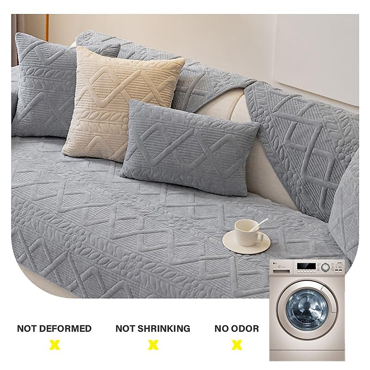 KCCRHIN Solid Color Sofa Cover 3 Cushion Chenille Couch Cover Sectional Thickened Non-Slip Sofa Slipcovers Modern Style Sofa Cushion Covers L/U Shape for Dogs Washable,Blue,70 * 70cm/27.6 * 27.6in