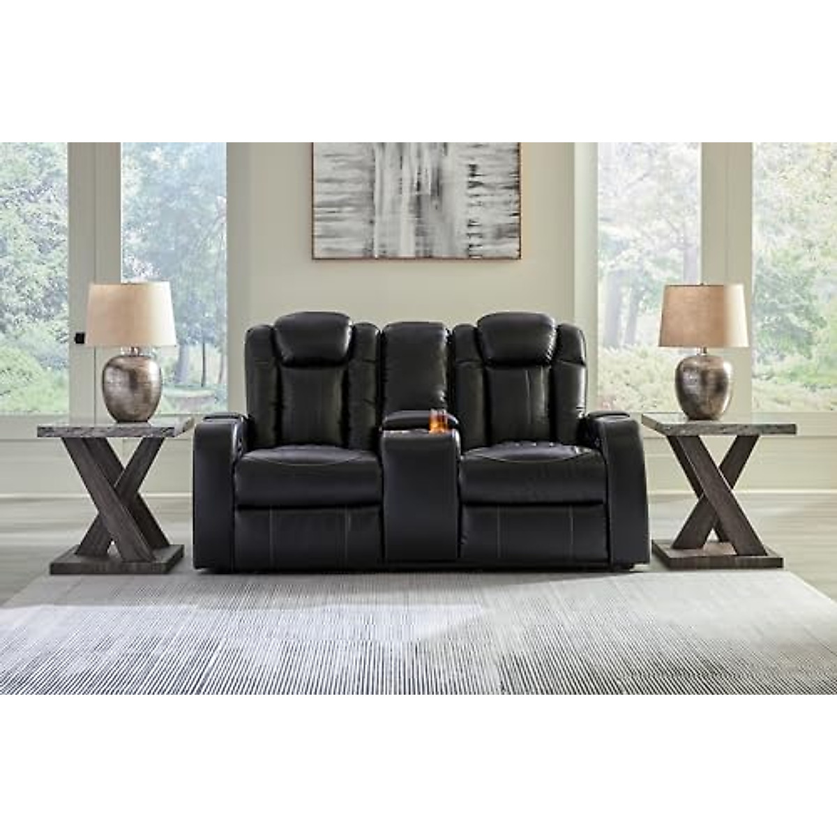 Signature Design by Ashley Caveman Den Power Reclining Loveseat with Console Love Seats, 75" W x 42" D x 42" H, Black