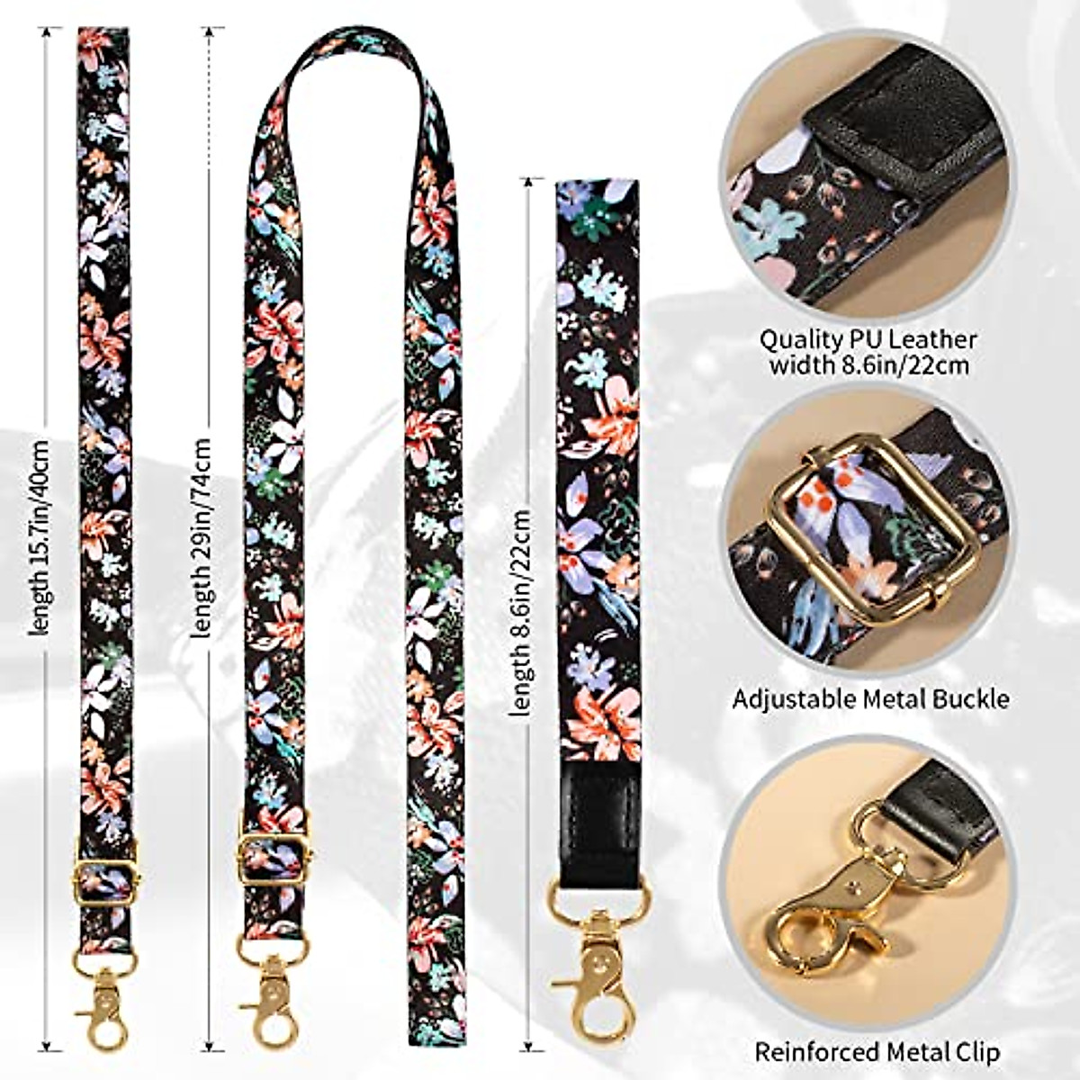 Zafolia Cell Phone Lanyard, Phone Lanyard Crossbody, Wrist Strap, lanyards for Keys, Universal Adjustable Shoulder Neck Straps for iPhone Case ID Badges and Most Smartphones (Pretty Flowers)