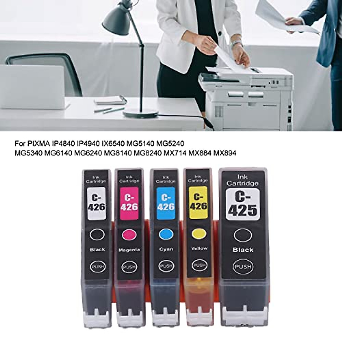 Inkjet Cartridge Replacement ABS Housing Ink Cartridge Accessories Multi Colors for PIXMA Hospital School Government (BK BK C M Y 5 Colors)