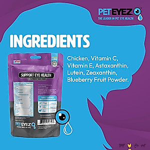 PetEyez Tear Stain Remover Vitamin Treats for Dogs - Support Eye Health & Reduce Itching & Tear Stain Buildup - 100% Natural Dog Treats w/Superfoods, Antioxidants & Nutrients - Chicken Flavor - 1oz