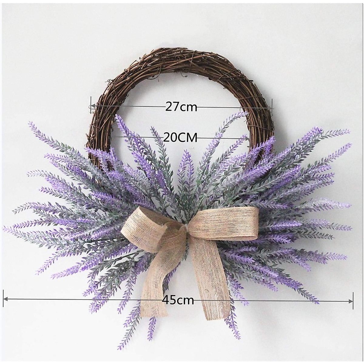 æ— 18 Inch Artificial Lavender Wreath, Silk Lavender Wreath with Bow, Spring Summer Wreath for Front Door Window Wall Wedding Party Home Garden Decor, Purple, 210118XH02-9300-1815254331