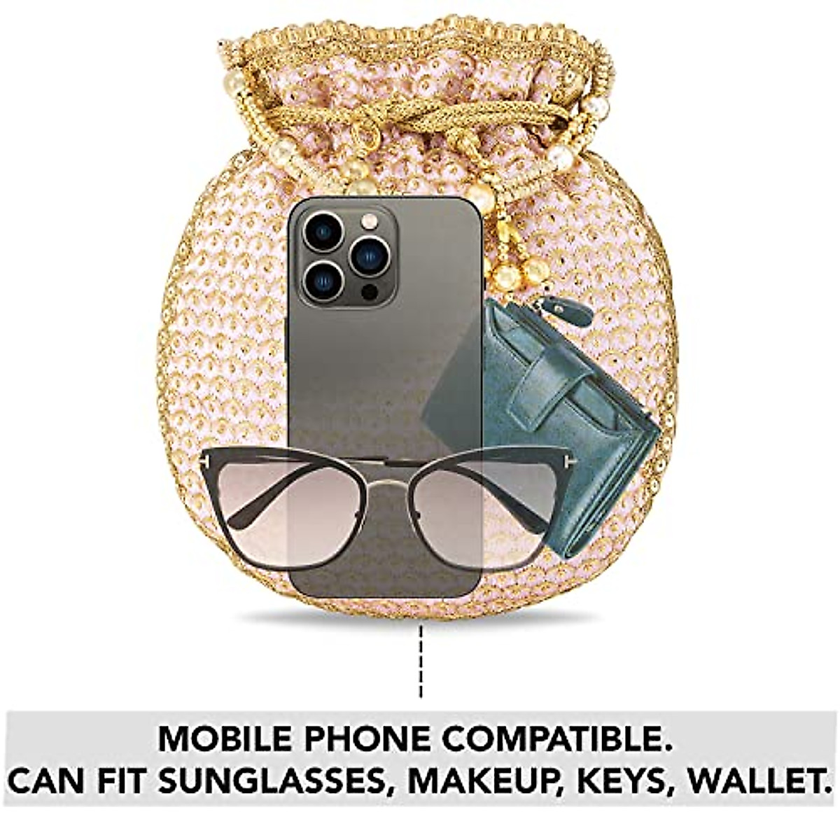 Aheli Indian Potli Bags for Women Evening Bag Clutch Ethnic Bride Purse with Drawstring (P30PCH)