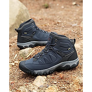 ASTERO Men Hiking Boot Warm Ankle Booties Non-slip Winter Shoes Snow Footwear for Male Climbing Trekking(Blue, Size 8.5)