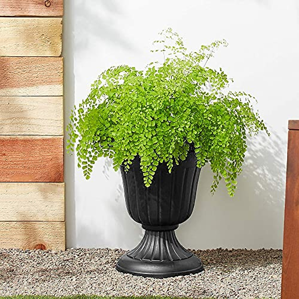 Arcadia Garden Products PL20BK Classic Traditional Plastic Urn Planter Indoor/Outdoor, 10" x 12", Black