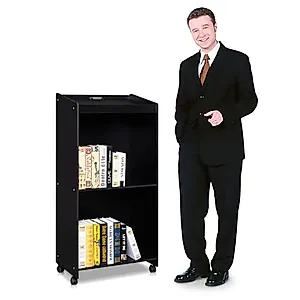 VINGLI 46.5”H Portable Podium Stand Mobile Lectern Podium with Storage Compartments, Pulpits for Churches, Reception Desk Checkout Stand for Meeting Room, Auditorium, Classroom and Reception, Black
