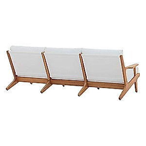 Modway EEI-2934-NAT-WHI Saratoga Premium Grade A Teak Wood Outdoor Patio Sofa with Cushions in Natural White