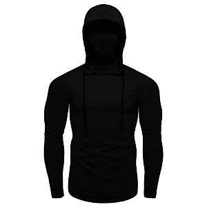 Maiyifu-GJ Men's Casual Pullover Hoodies with Mask Long Sleeve Workout Hooded Sweatshirt Lightweight Windproof Hoodie Blouse (Black,Medium)