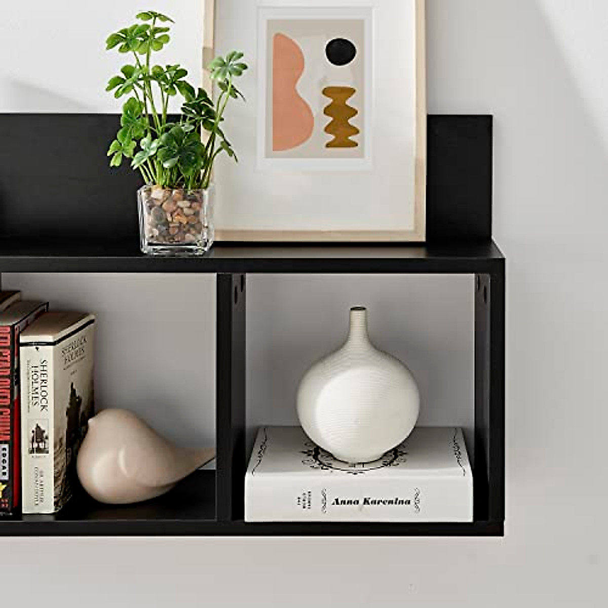 Danya B. Modern 3 Cube Floating Wall Shelf with Display Ledge - Easy to Hang Wall Mounted Triple Cubby Shelf (Black)