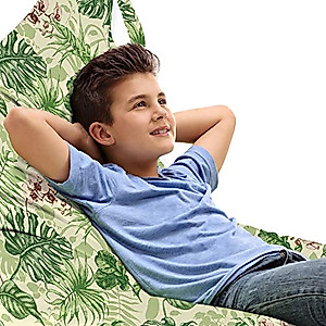 Ambesonne Floral Lounger Chair Bag, Hand Drawn Demonstration of Various Leaves and Flowers, High Capacity Storage with Handle Container, Lounger Size, Cream Multicolor