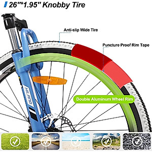 HH HILAND 26 Inch Mountain Bike, Full-Suspension 21 Speeds Drivetrain, MTB Bicycle for Men Mens Women Bike