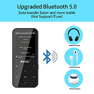 RUIZU 96GB MP3 Player with Bluetooth 5.0, Portable Digital Music Player with FM Radio, Voice Recorder, E-Book Reader, Video, Pedometer, Alarm Clock, Supports up to 128GB Micro SD Card