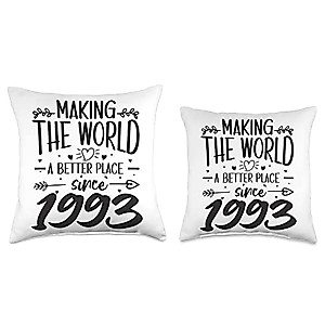 30th Birthday Gifts for Women and Men 30 Birthday Making The World a Better Place Since 1993 Throw Pillow, 18x18, Multicolor