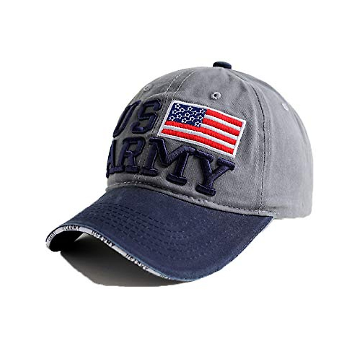 Anna-Kaci USA American Flag Hat for Men and Women US Army Letter Embroidered Color Block Washed Cotton Baseball Cap, Grey