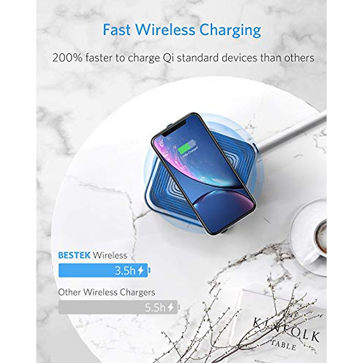 PD 20W USB C Power Strip with Wireless Charger BESTEK 8-Outlet Surge Protector and 30W 3-Port USB Charging Dock Station,4000 Joules,ETL Listed,Dorm Room Accessories (8AC+3USB+Wireless Charger-Blue)