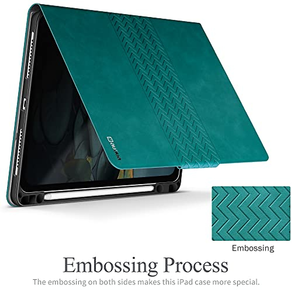 auaua Case for iPad Pro 12.9 6th/5th/4th/3rd Generation 2022/2021/2020/2018, Slim Durable Leather Stand Cover with Pencil Holder, Auto Sleep/Wake (Green)
