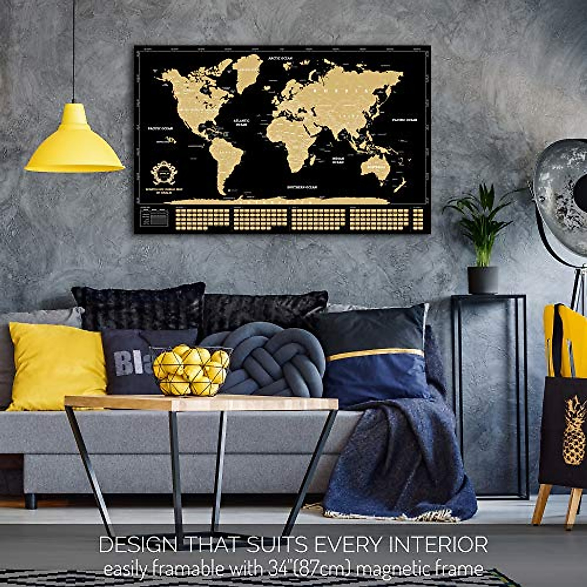 Scratch Off World Map - Extra Large - Black and Gold Scratchable World Map Poster - Best Travel World Map Gift - All Accessories - Premium Detailed Scratch Off Map of The World - for Globetrotters