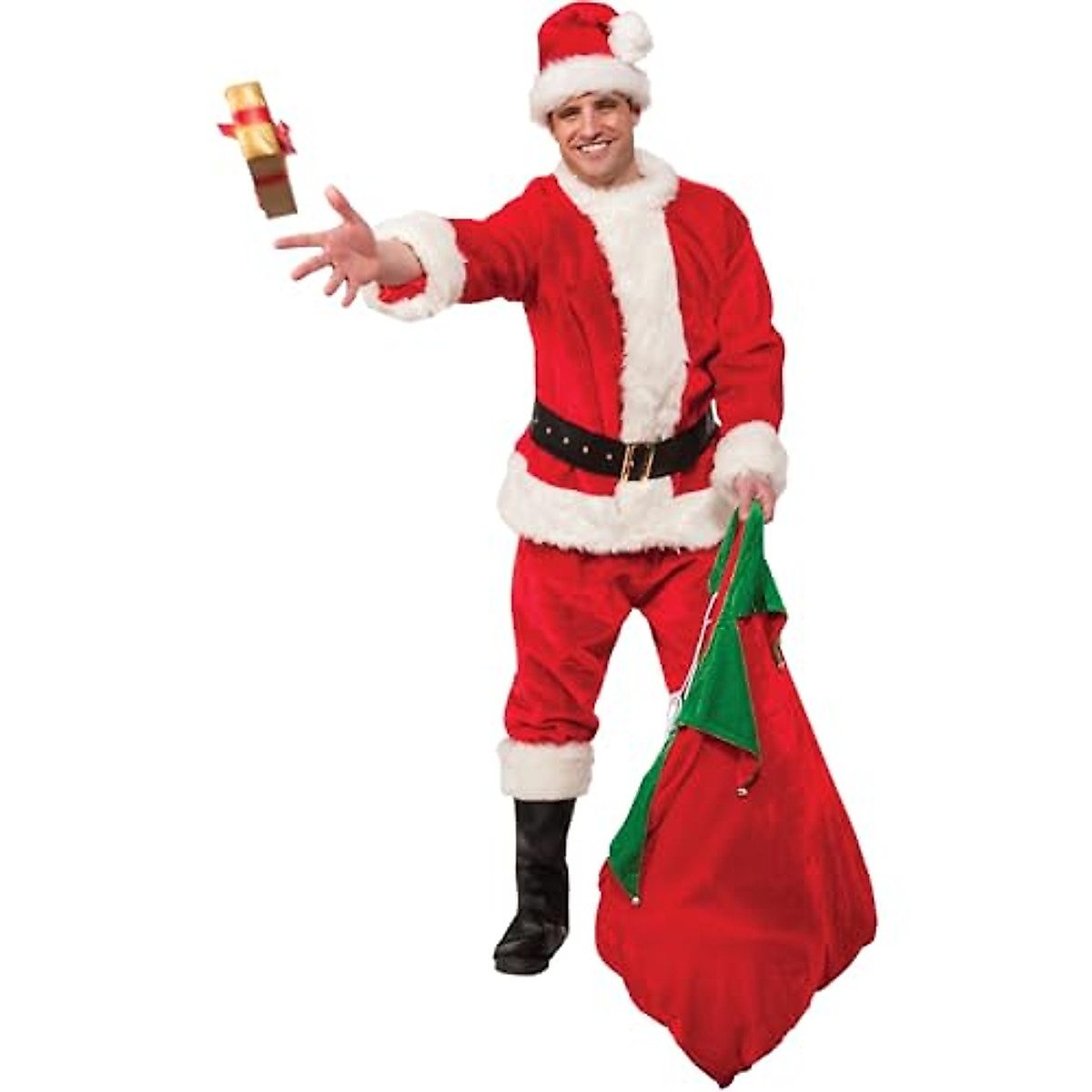 Rubie's Adult Bright Red Flannel Santa Suit With Gloves Adult Sized Costumes, Red/White, XX-Large US