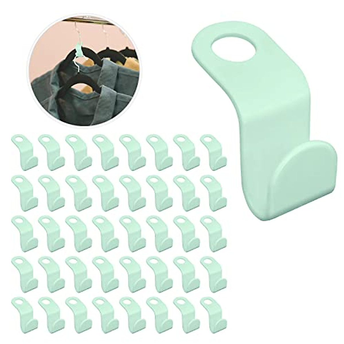 100PCS Clothes Hanger Connector Hooks, Space Saving Clothes Hanger Connector, Hanger connectors for Plastic Hangers, Clothes Hanger Connecting Hooks（White）. (Green)