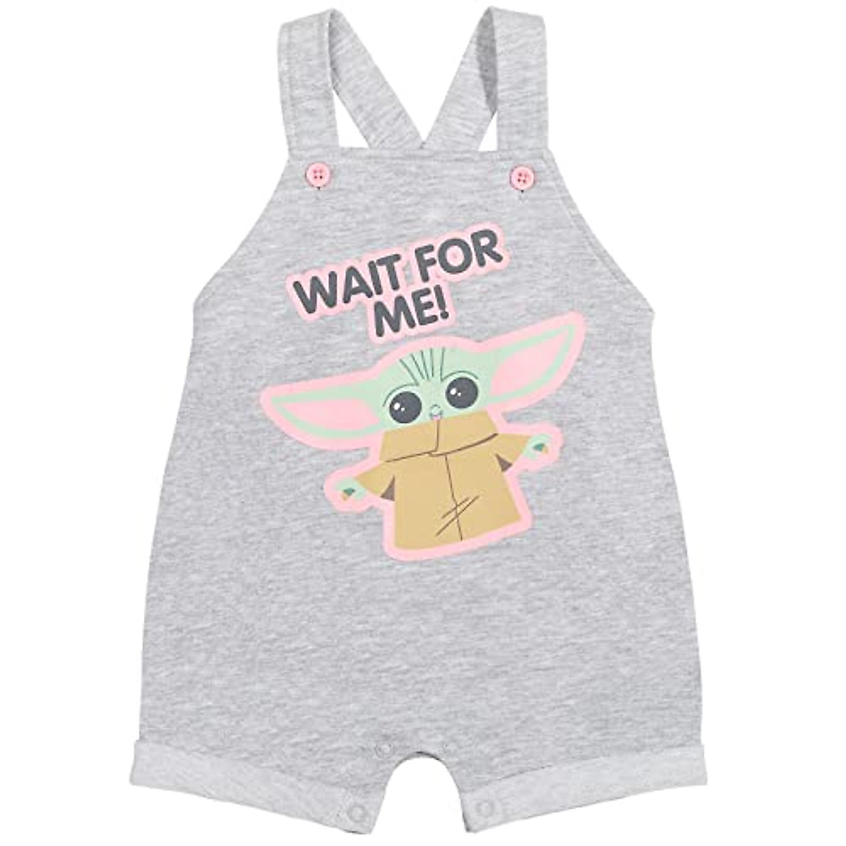 STAR WARS The Child Infant Baby Girls French Terry Snap Short Overalls T-Shirt and Headband 3 Piece Outfit Set Light Gray 18 Months