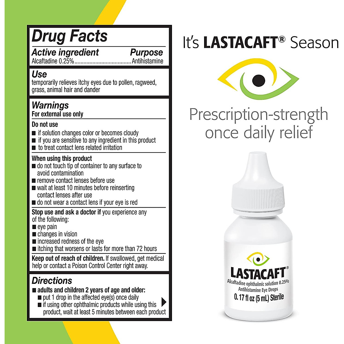 LASTACAFT Once Daily Eye Allergy Itch Relief Drops, 120 Day Supply, 0.17 Fl Oz (Pack of 2)