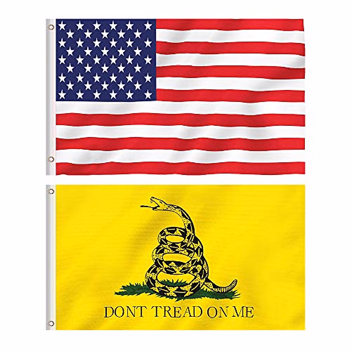 American USA Flag and Gadsden Don't Tread On Me Flag, 2 Polyester Flags, 3 x 5FT, Bright Colors And UV Fading Resistance, Double Stitched And Flags With Brass Grommets