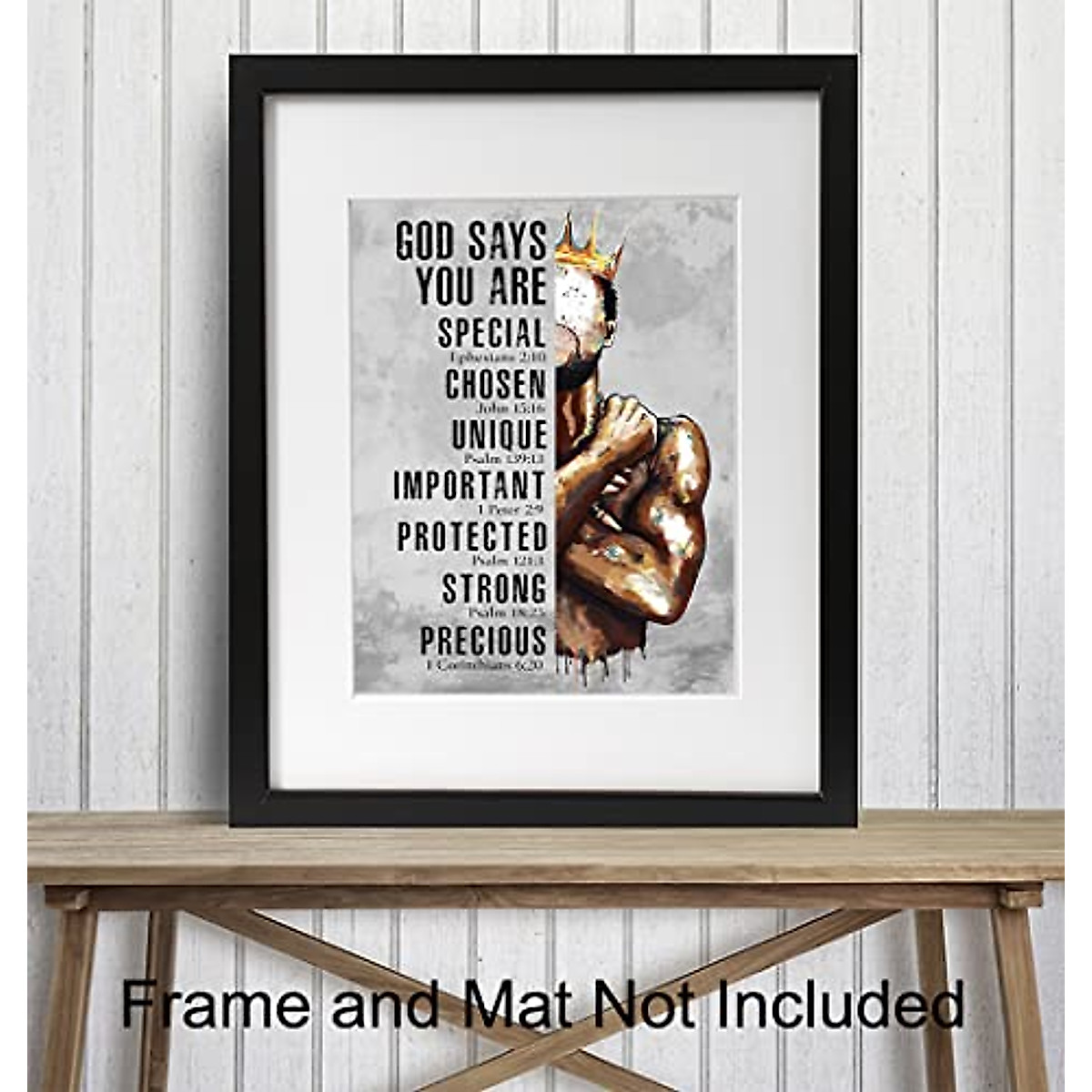 Motivational Black Art - Religious Wall Decor - African American Wall Art - Afro Wall Art - Christian Gifts for Men - Inspirational Scripture - Man Cave Home Office -Bible Verses -Spiritual Wall Decor