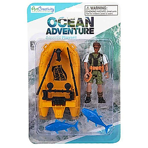 ArtCreativity Small Aquatic Play Set for Kids, Cool Playset with Action Figure, Floating Boat, and 2 Fish, Fun Bathtub Toys for Kids, Great Birthday Gift for Children