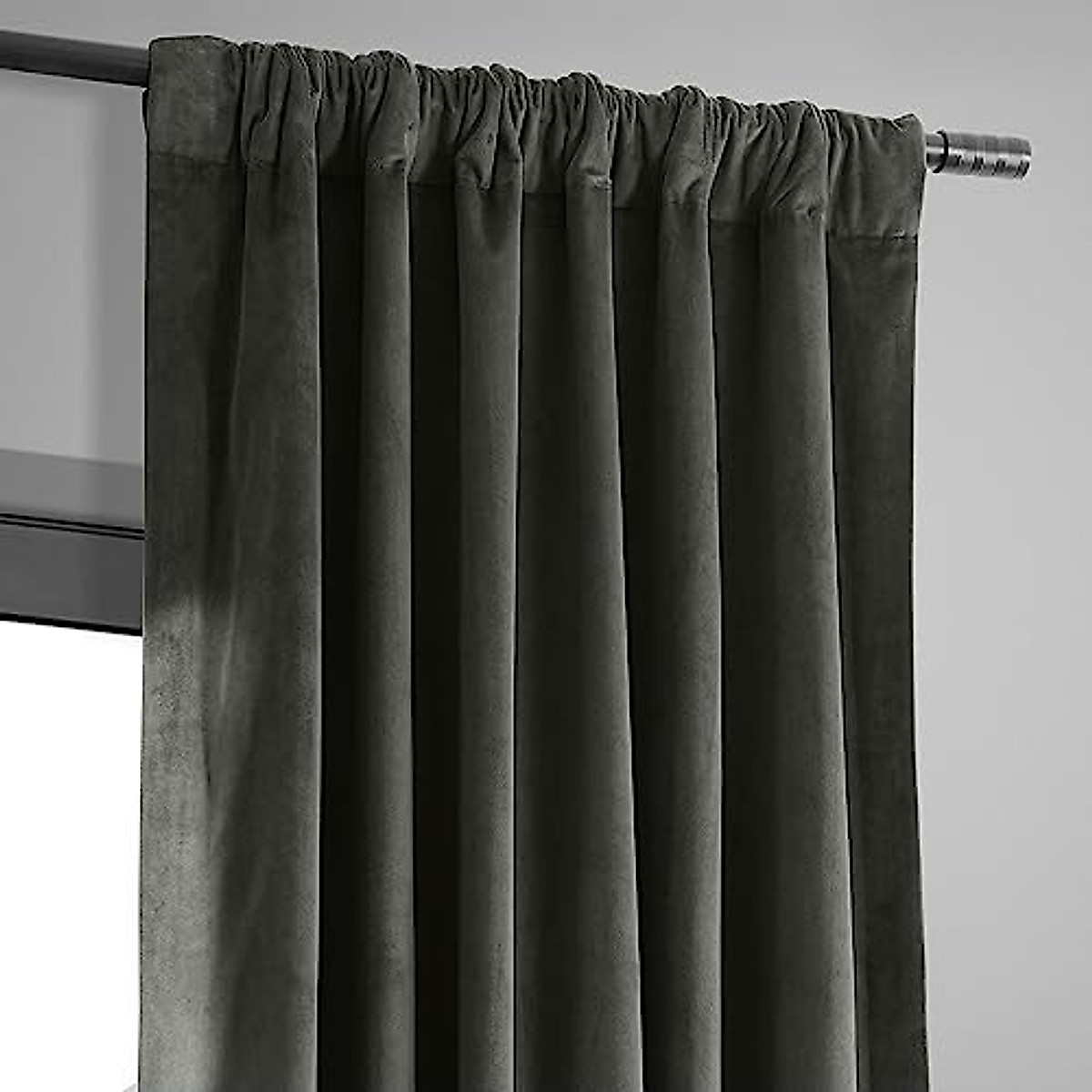 HPD Half Price Drapes Signature Blackout Velvet Curtains 96 Inches Long Heat & Full Light Blocking Blackout Curtain for Bedroom & Living Room (1 Panel), 50W x 96L, Gunmetal Grey