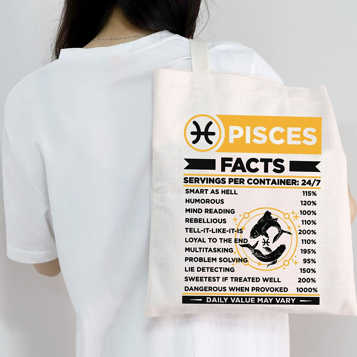 MEIKIUP Zodiac Constellation Canvas Tote Bag 12 Horoscope Astrology Gift Birthday Gifts for Women (Pisces Tote Bag)