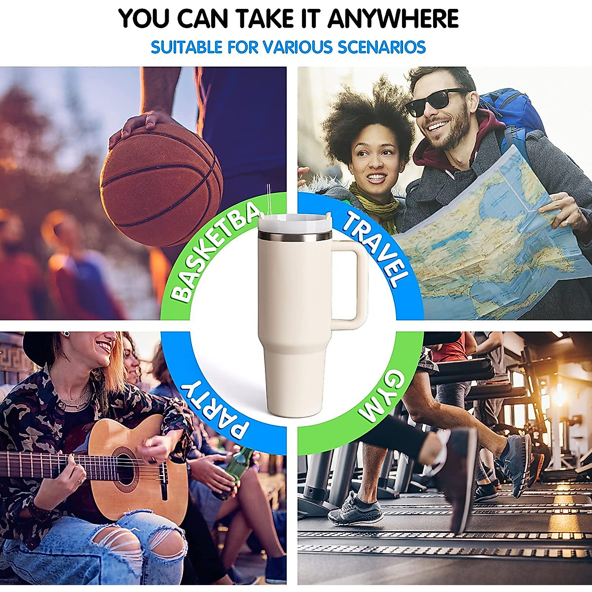 Bileeko 40 oz Tumbler with Handle and Straw Lid, Reusable Insulated Stainless Steel Water Bottle Coffee Mug Travel Cup, Dishwasher Safe, Maintains Cold, Heat and Ice for Hours(Fog)