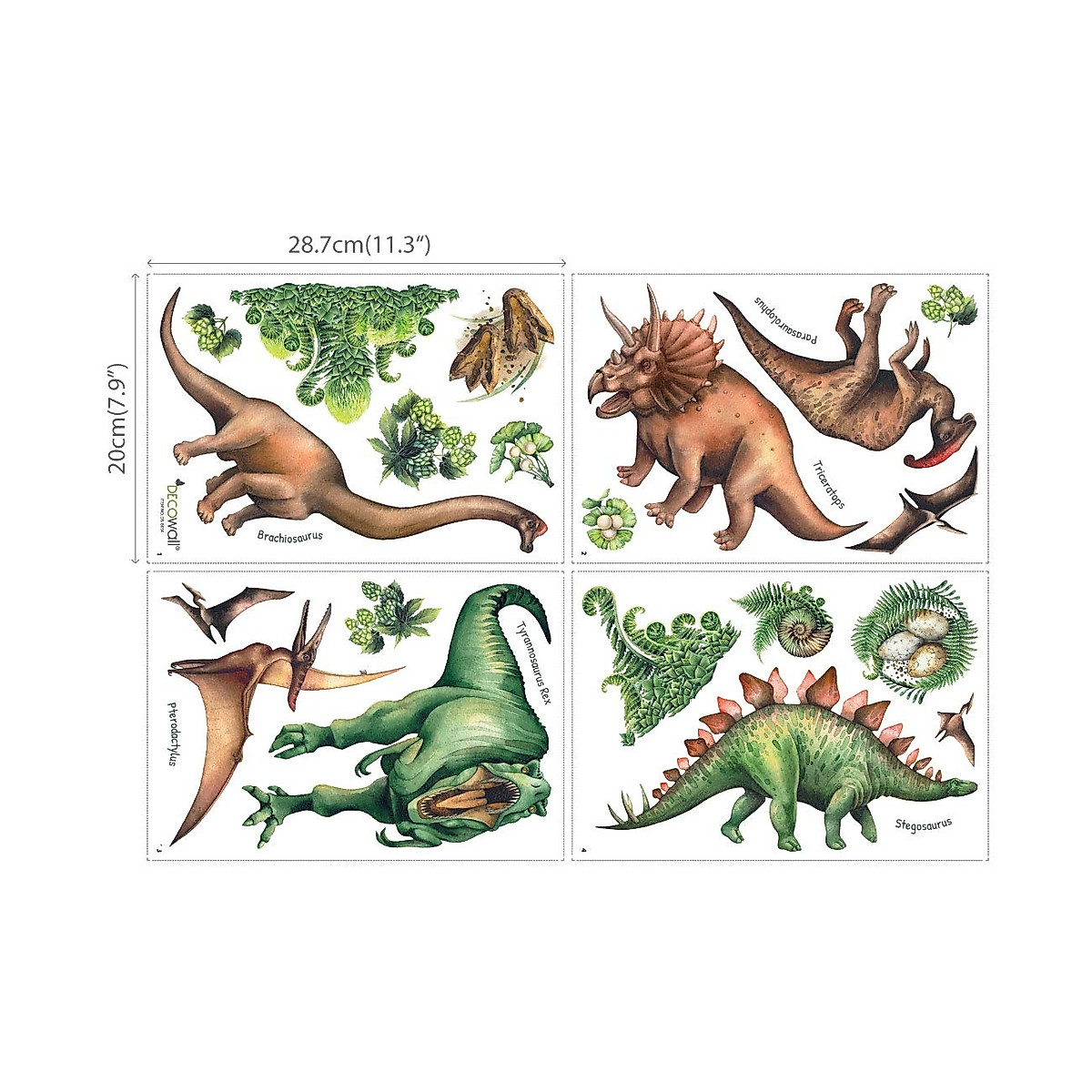 DECOWALL DS-8034 Watercolour Dinosaur Kids Wall Stickers Wall Decals Peel and Stick Removable Wall Stickers for Kids Nursery Bedroom Living Room (Small) d?cor